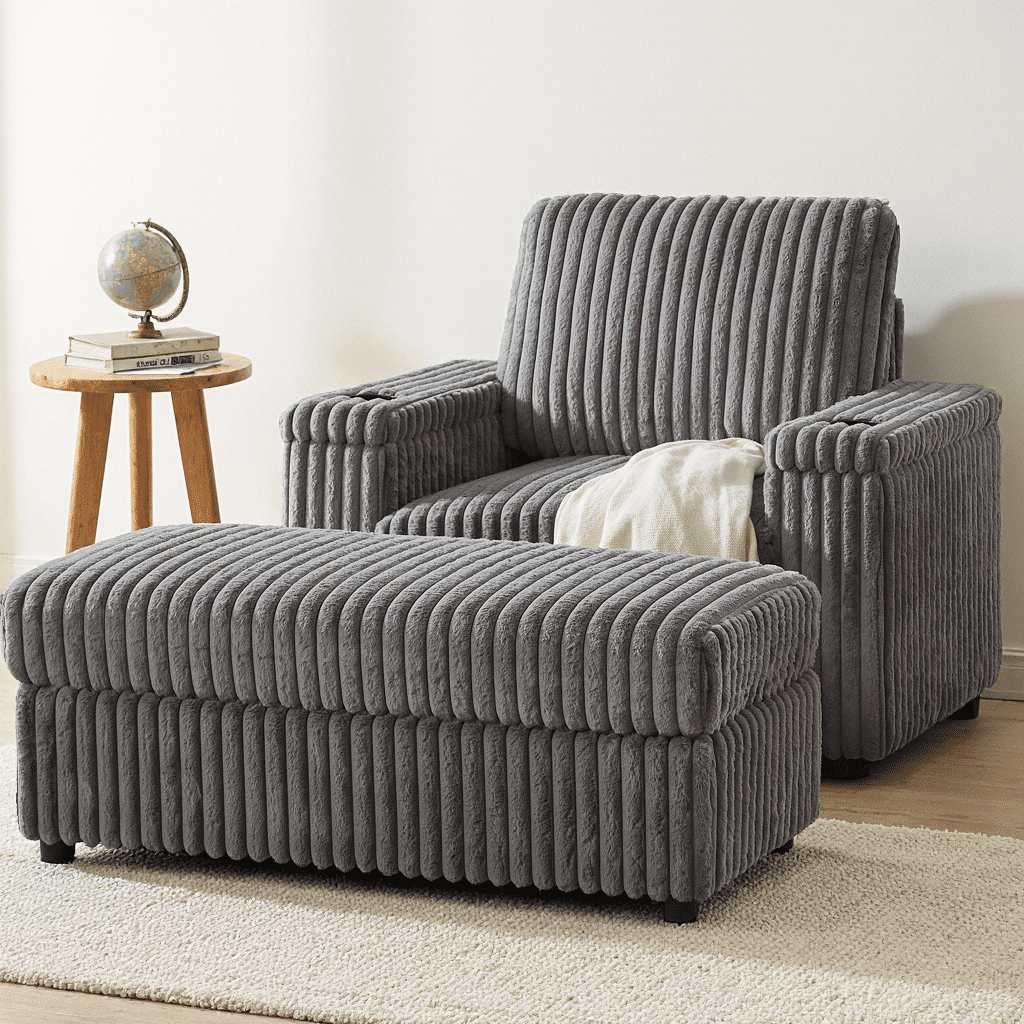 42.5" Corduroy Single Recliner Sofa with Backrest Pillow, Cup Holder ...
