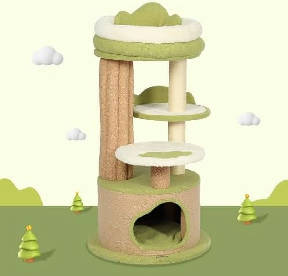 42.5" Cute Cat Tree, Green Cat Tree for Indoor Cats, Aesthetic Cat ...