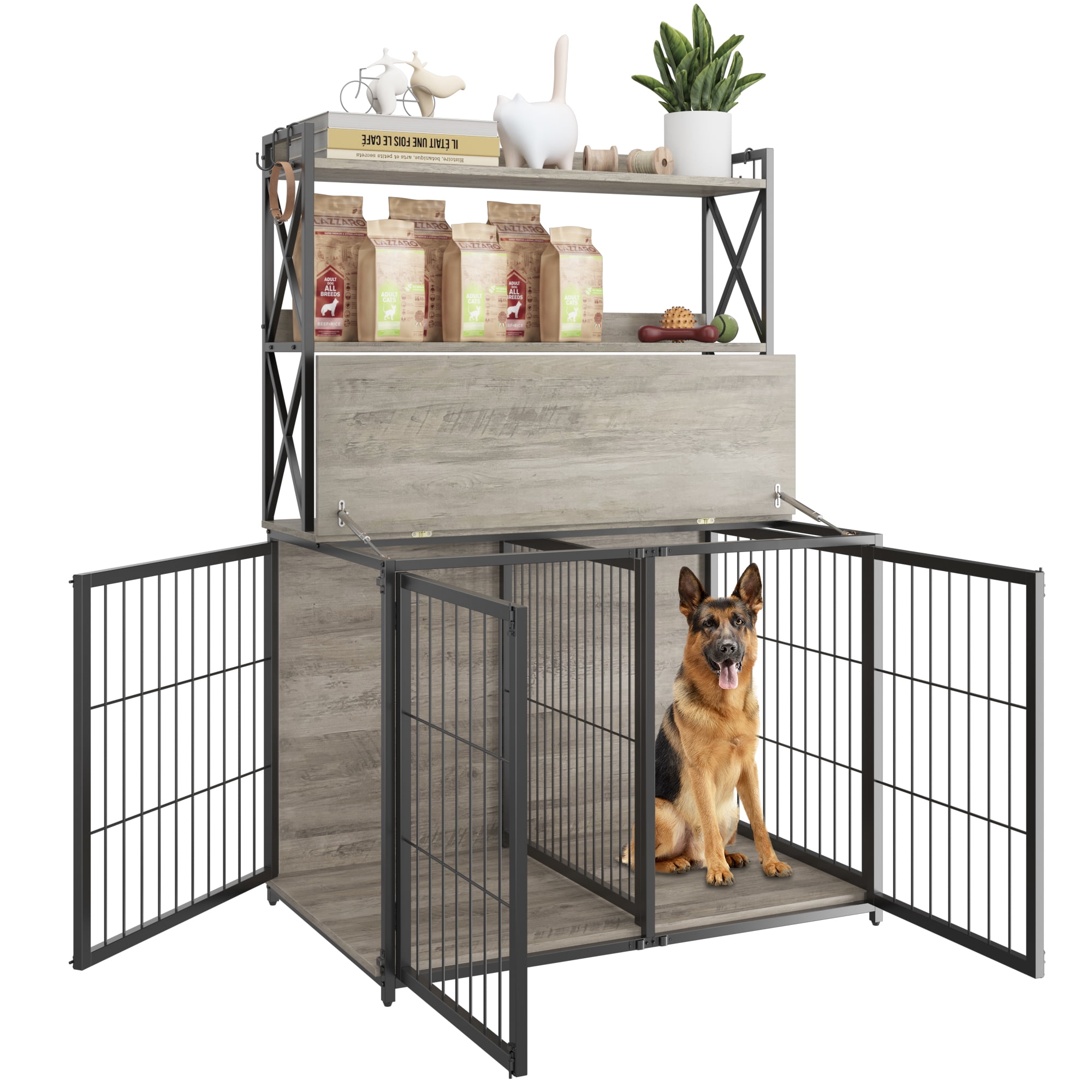 42.5 Inch Dog Crate Furniture with Shelves,Wooden Dog Crate End Table ...