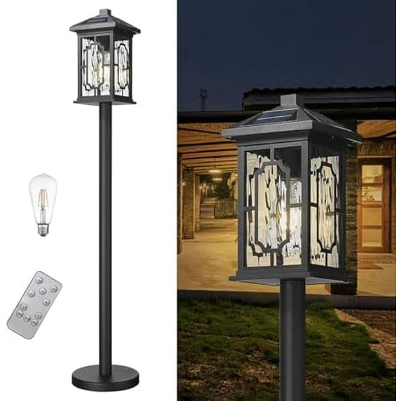 42.5 Inch Lights Solar with Remote Control, Cordless Solar Floor Lamp ...