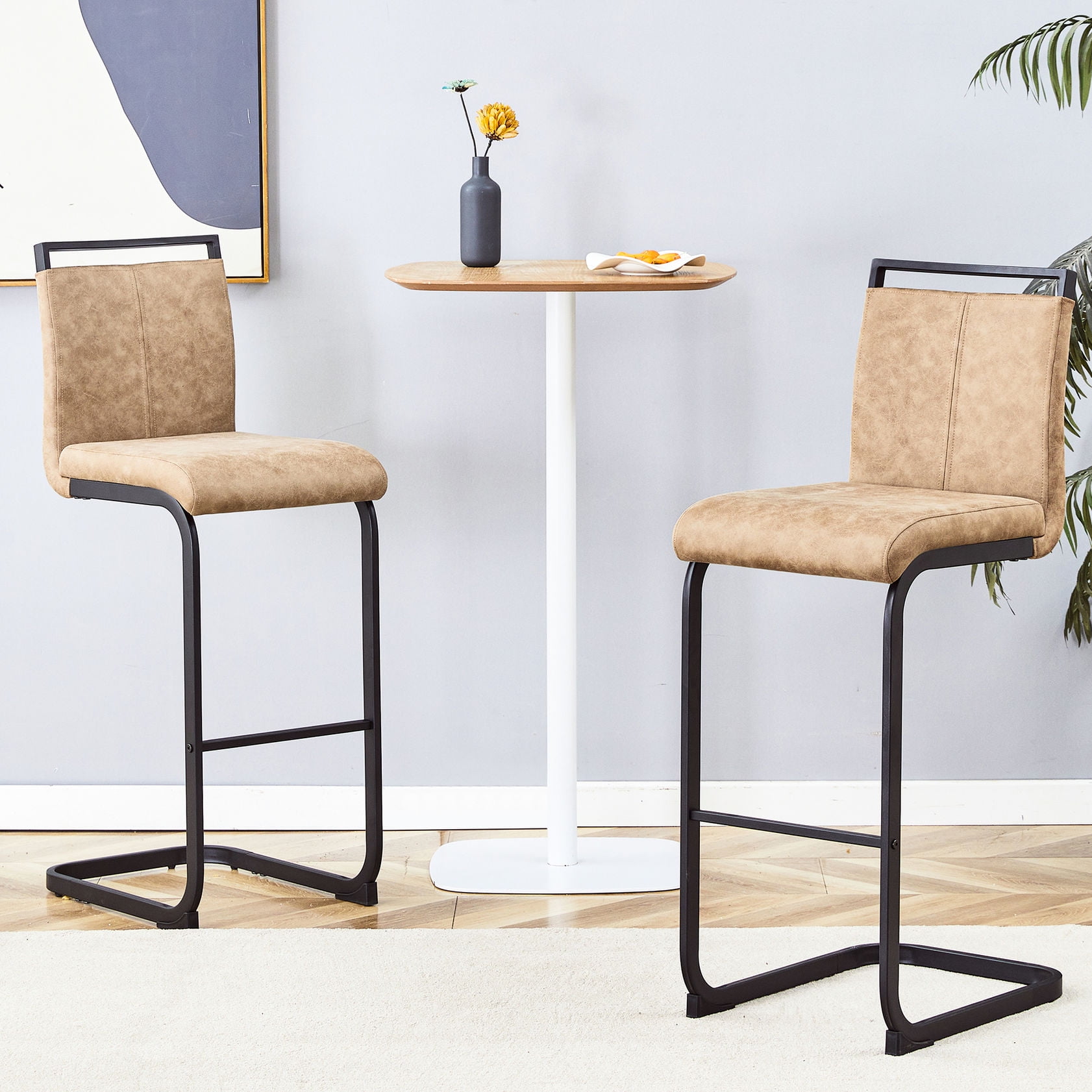 42.5-Inch Tall Brown Fabric Bar Stool Set | Stable with Non-Slip Feet ...