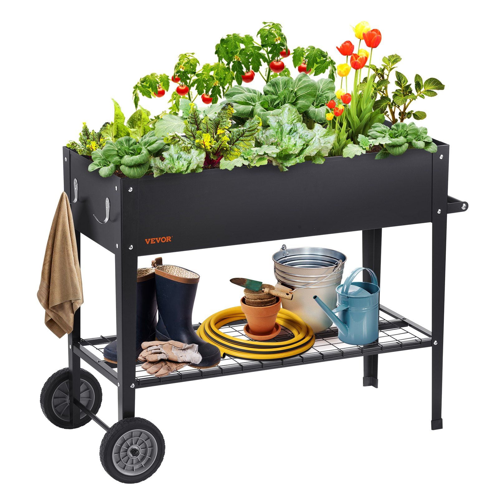 42.5" Raised Garden Bed - Galvanized Metal Planter Box w/Wheels ...