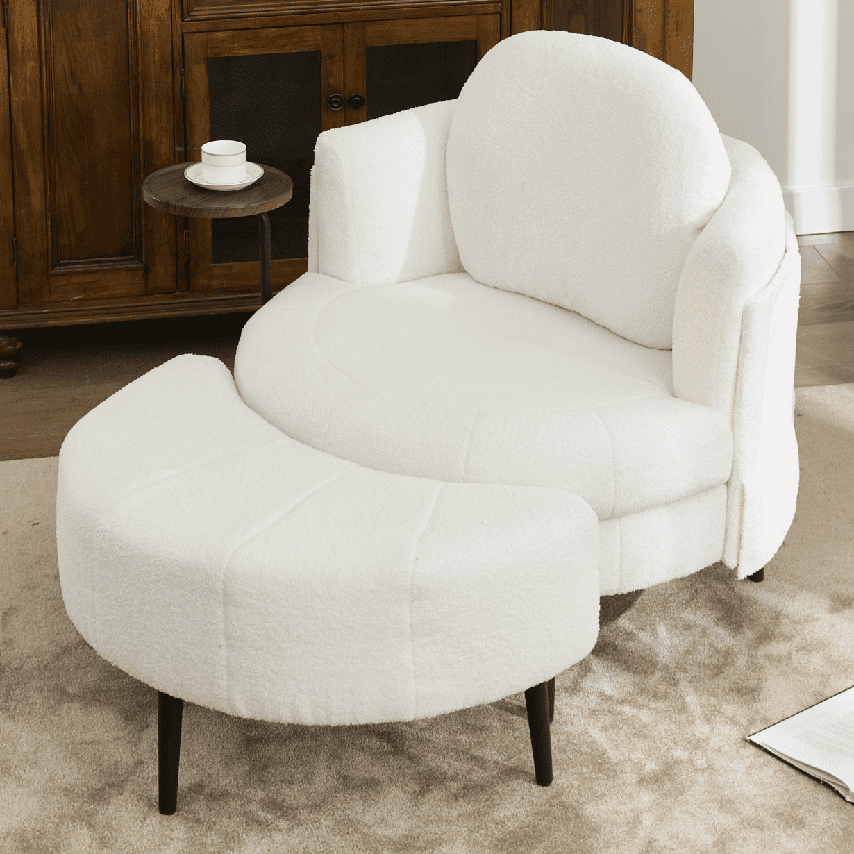 42.5" Single Sofa Chair with Movable Crescent Footstool, Integrated ...