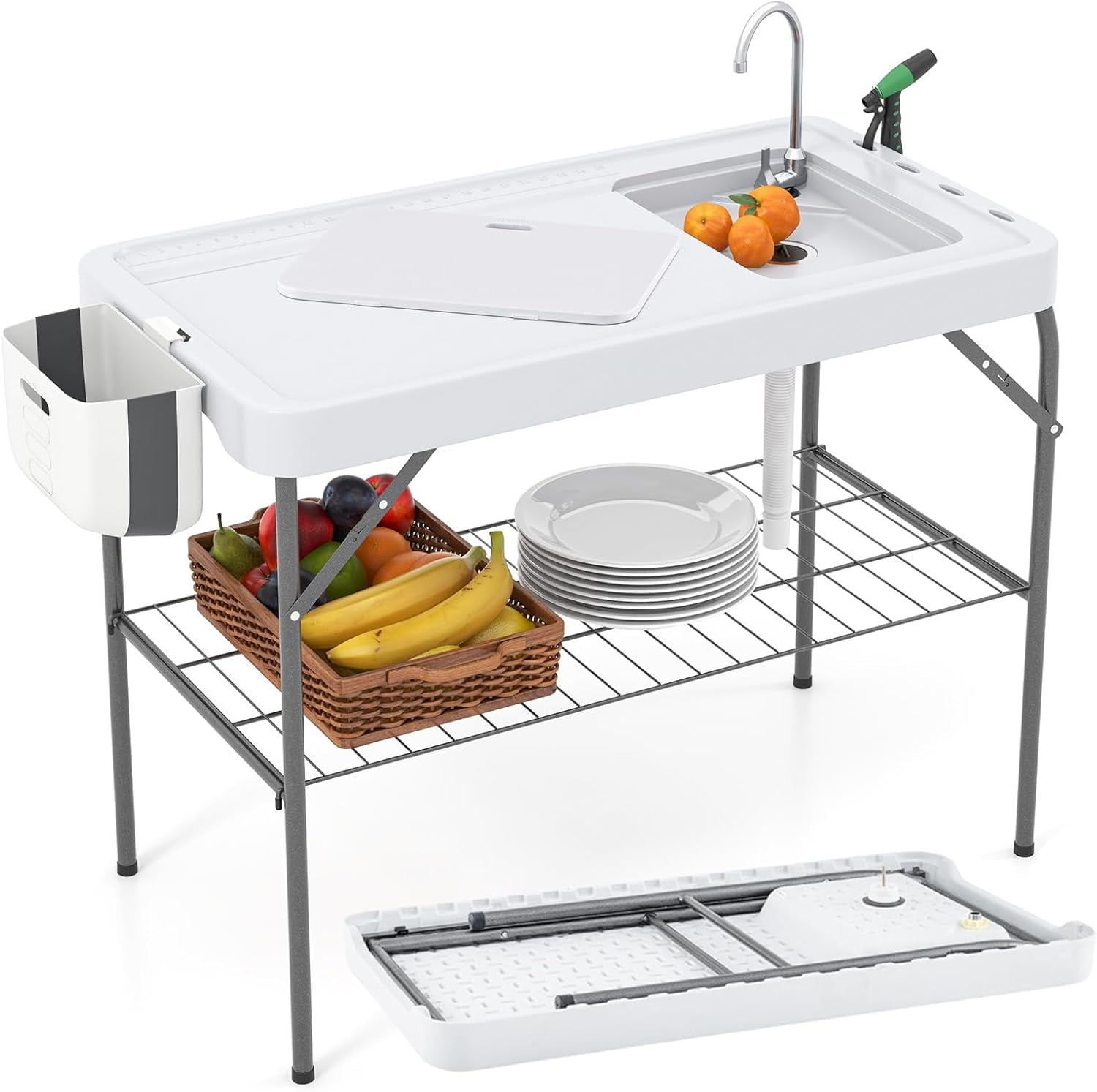 42.5” W Fish Cleaning Table, Portable Camping Table with Sink, Faucet ...
