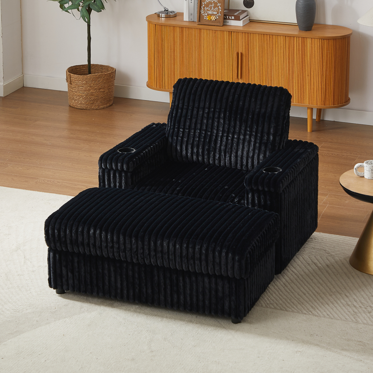 42.5-inch corduroy single recliner with backrest pillow, cup holder ...