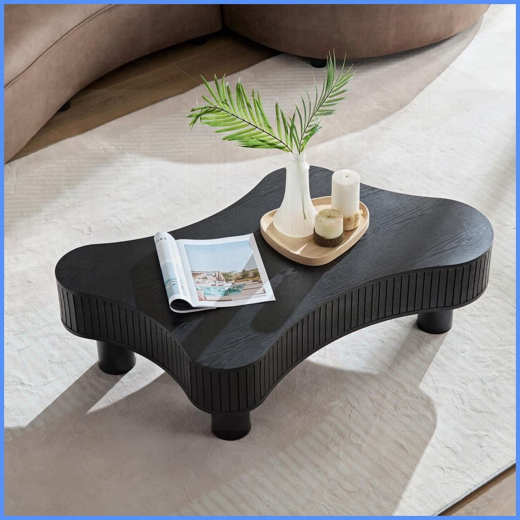 42.52” Irregular Coffee Table for Living Room - Rubber Wood Legs, Space ...