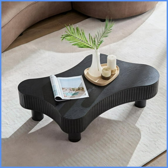 42.52” Irregular Coffee Table for Living Room - Rubber Wood Legs, Space ...