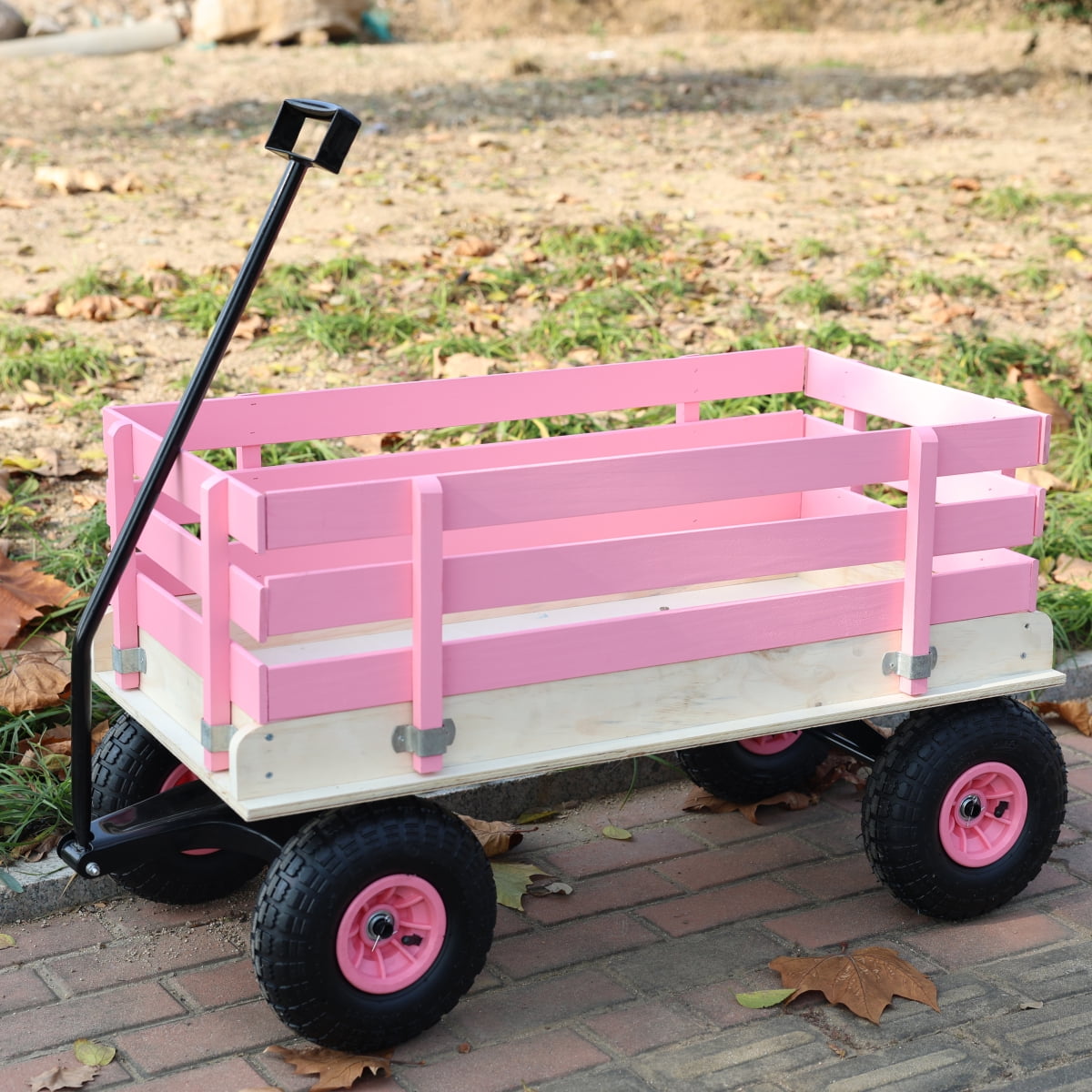 42.52" L Wooden Garden Cart with Removable Sides and Inflatable Rubber ...