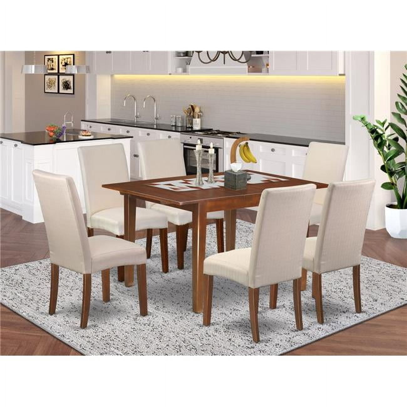 42-54 in. Milan Rectangle Dining Table & 6 Parson Chair with Mahogany Leg & Linen Fabric - Cream ...