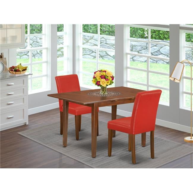 42-54 in. Milan Rectangular Table with 12 in. Leaf & Two Parson Chair with Mahogany Leg & Pu ...