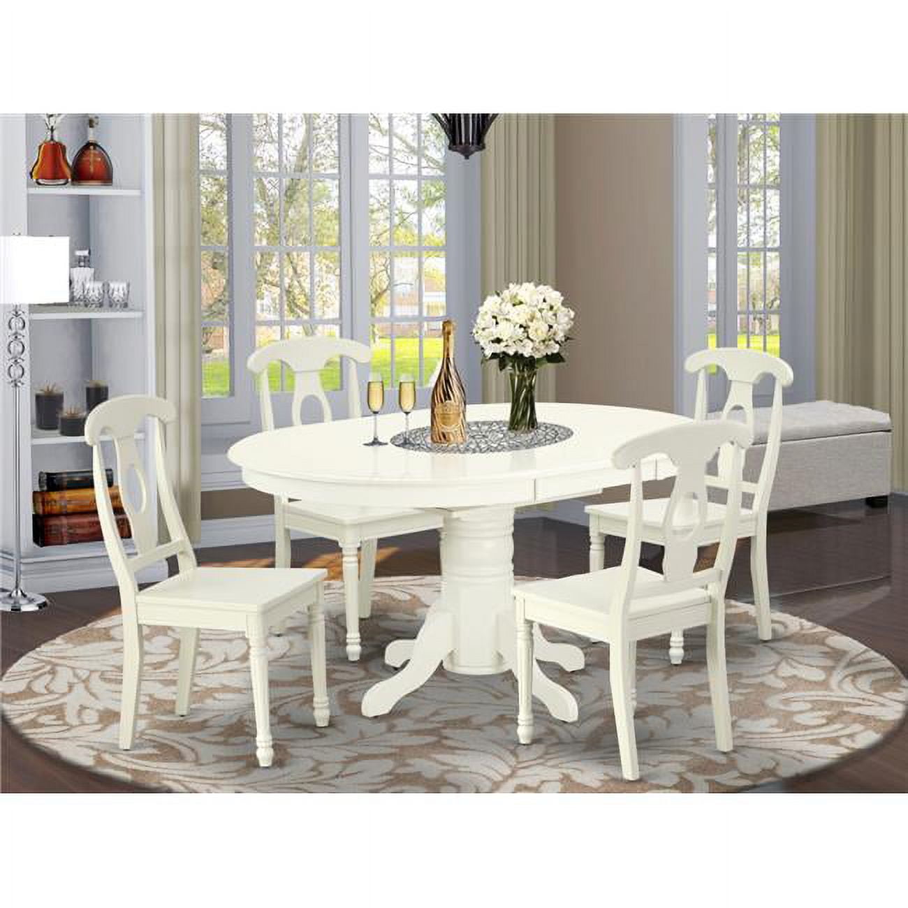 42-60 in. Avon Oval Table with 18 in. Leaf & 4 Panel Back Chairs ...