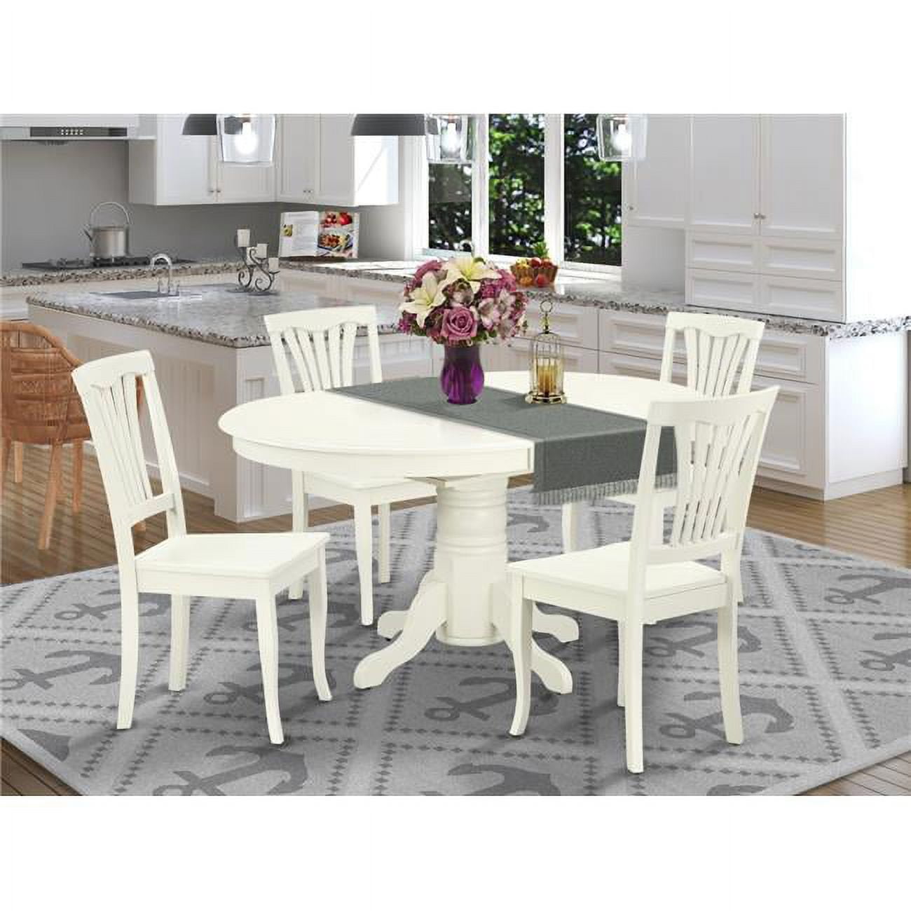 42-60 in. Avon Oval Table with 18 in. Leaf & 4 Vertical Slatted Chairs ...