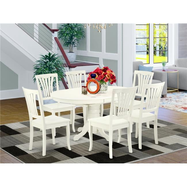 42-60 in. Avon Oval Table with 18 in. Leaf & 6 Vertical Slatted Chairs ...