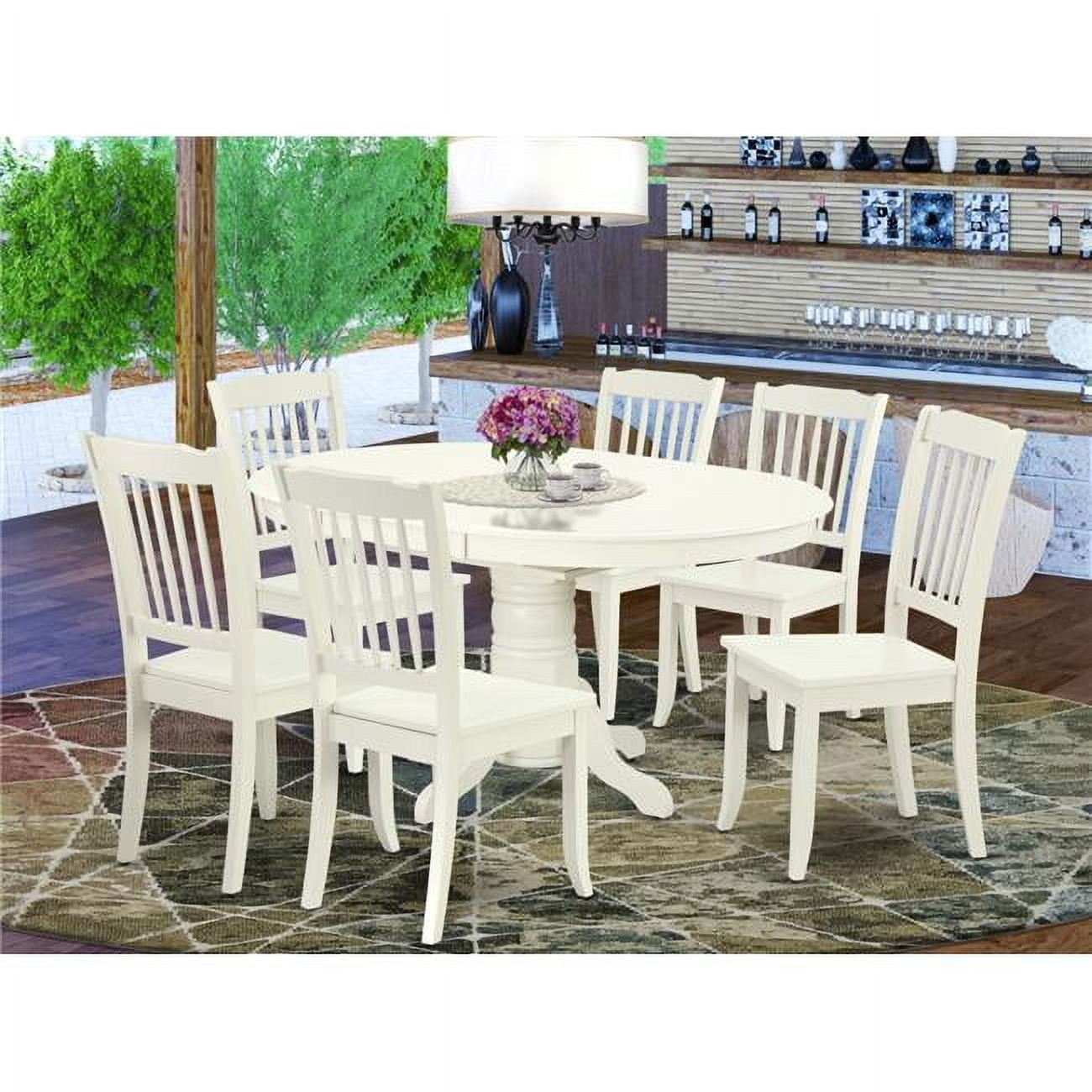 42-60 in. Avon Oval Table with 18 in. Leaf & 6 Vertical Slatted Chairs ...