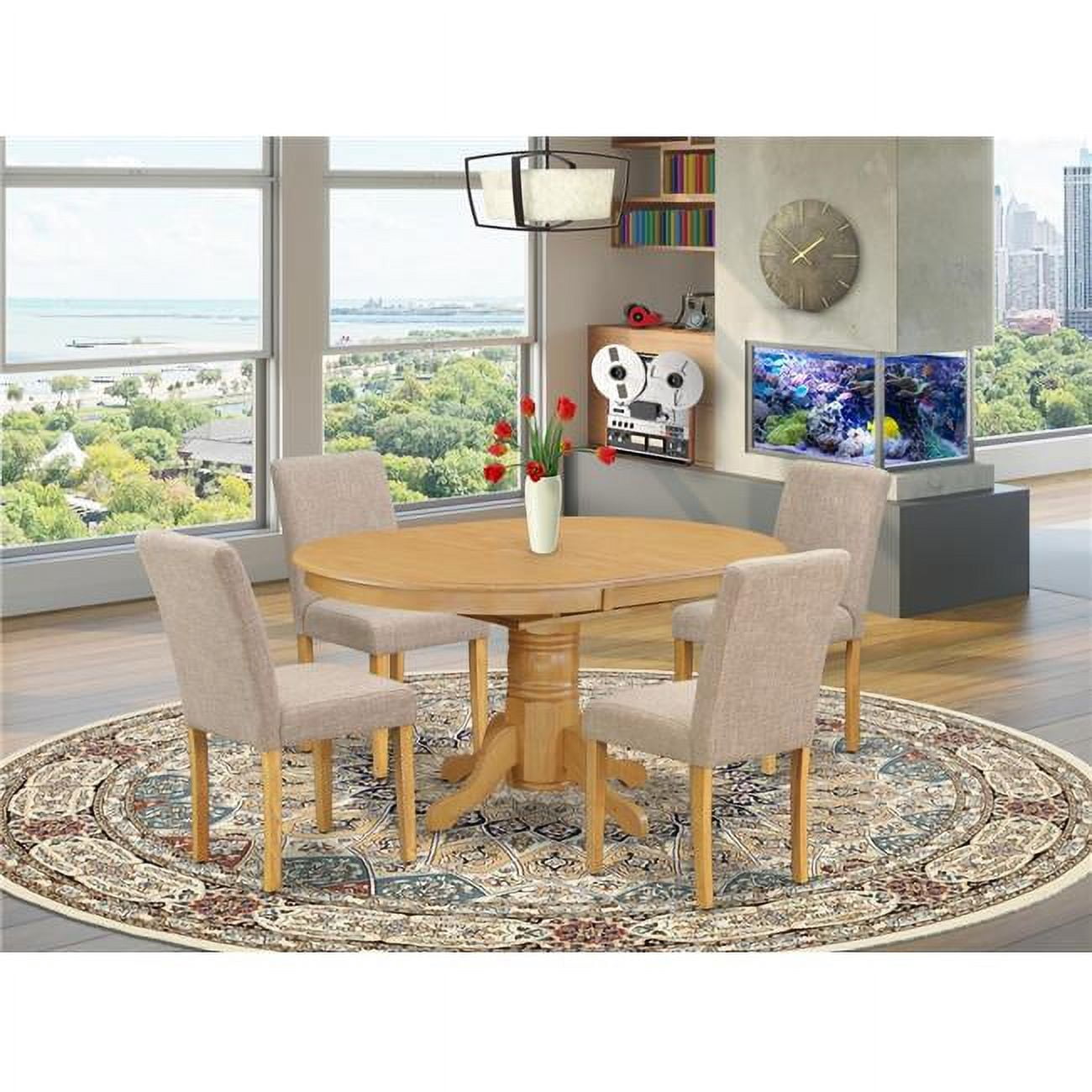 42-60 in. Avon Oval Table with 18 in. Self Storing Butterfly Leaf & 4 ...