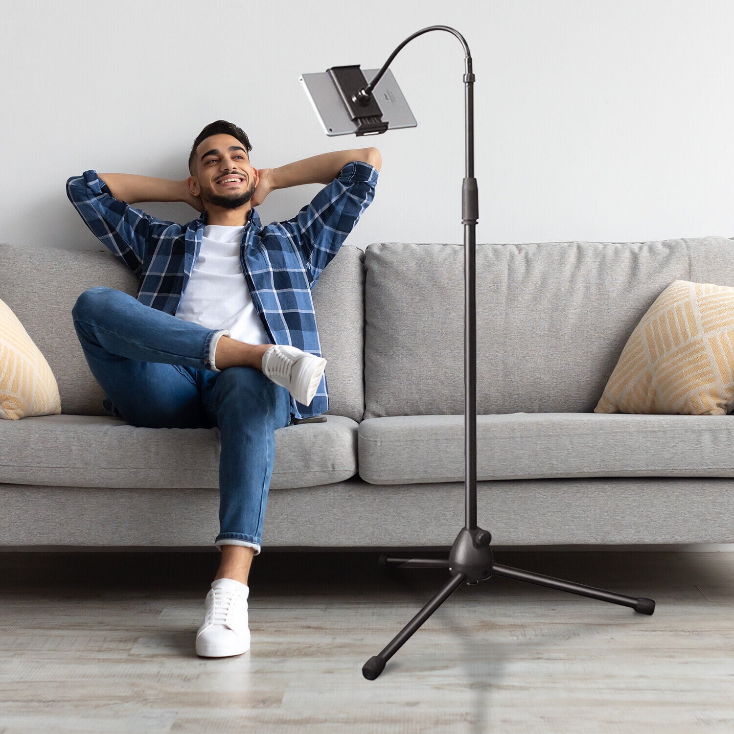 42-66'' Tall Adjustable Height Tablet Floor Stand Flexible Tripod Phone ...