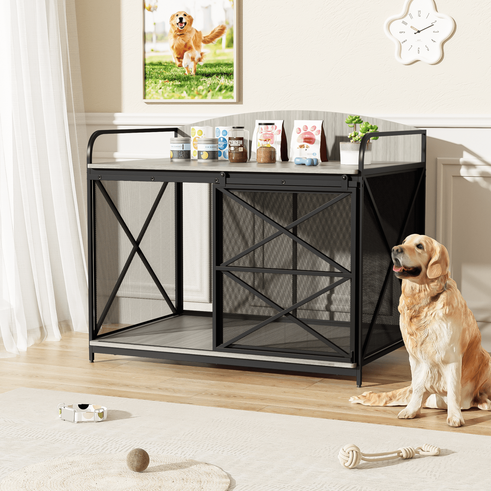42.8" Farmhouse Style Dog Crate Furniture with Storage Top, Heavy Duty ...