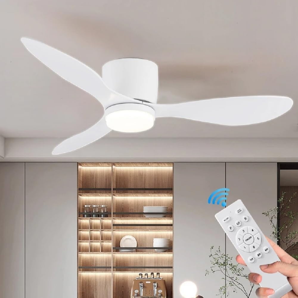 ‌42" All-White Nordic Ceiling Fan with LED Light & Inverter Motor ...