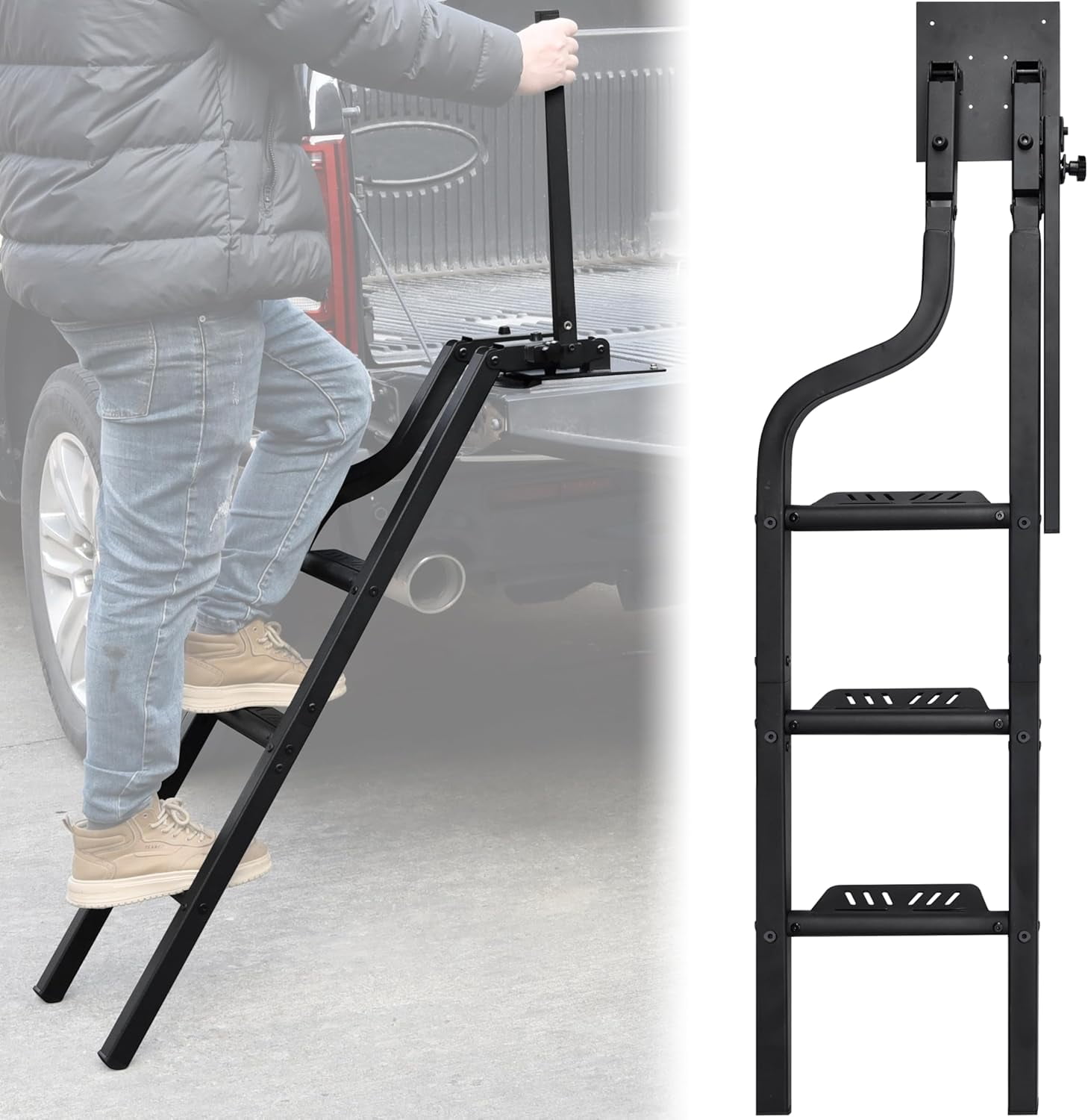 42" Aluminum Universal Pickup Truck Tailgate Ladder with Handrail ...