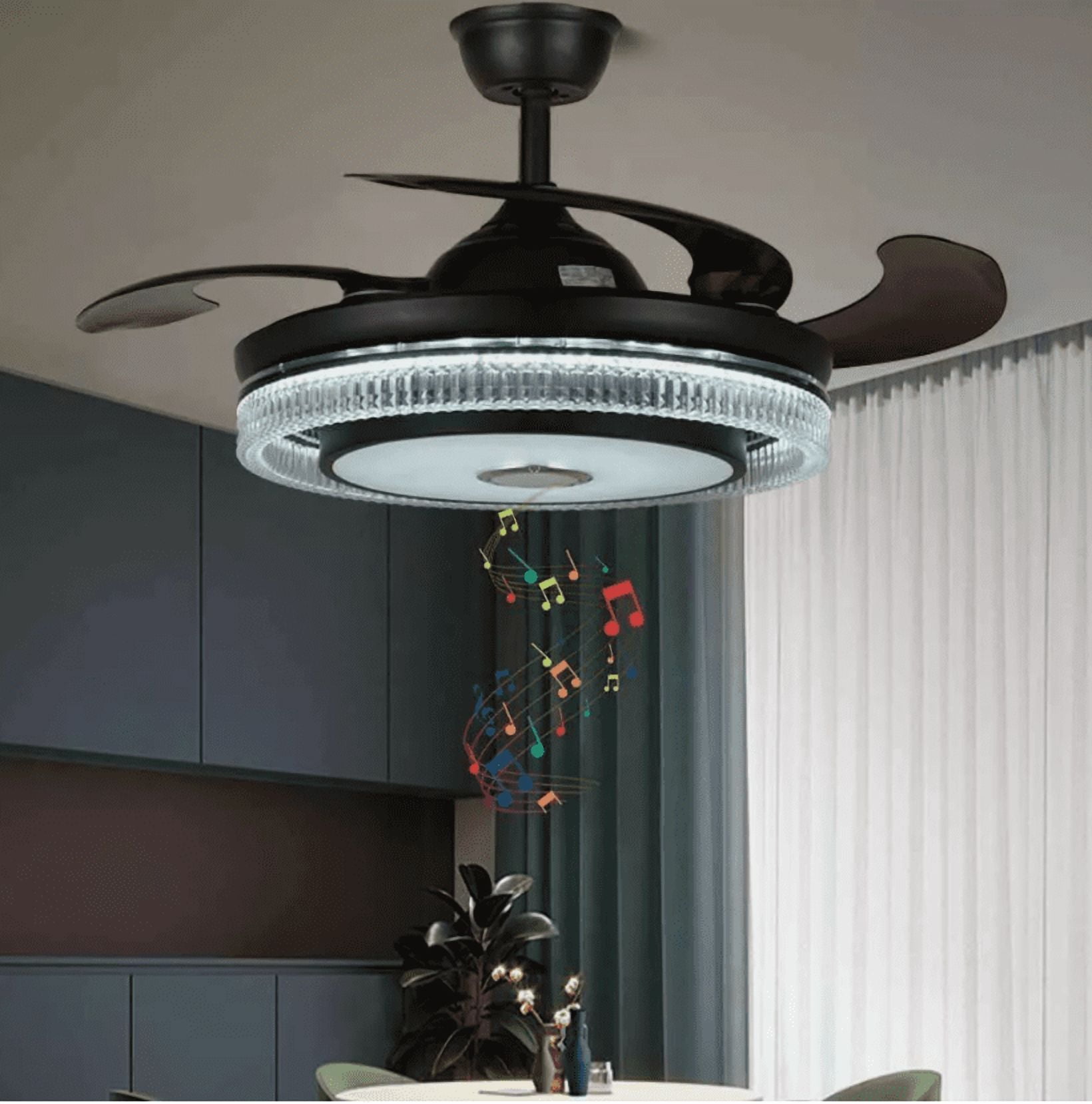 42" Bluetooth Ceiling Fan 7-Color LED Light Music Player Retractable ...