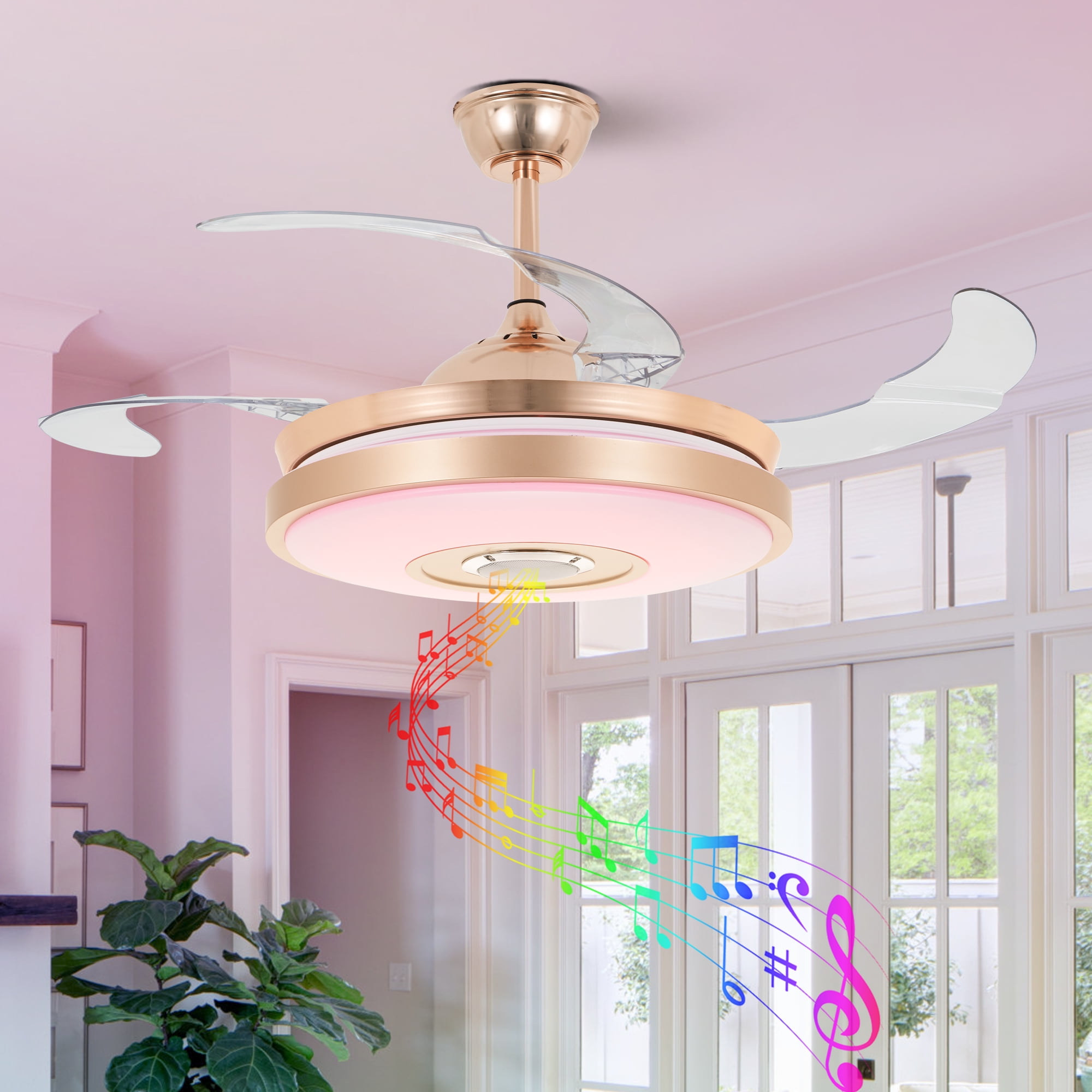 42" Bluetooth Ceiling Fan, Fandelier, Dimmable Retractable Ceiling Fan ...