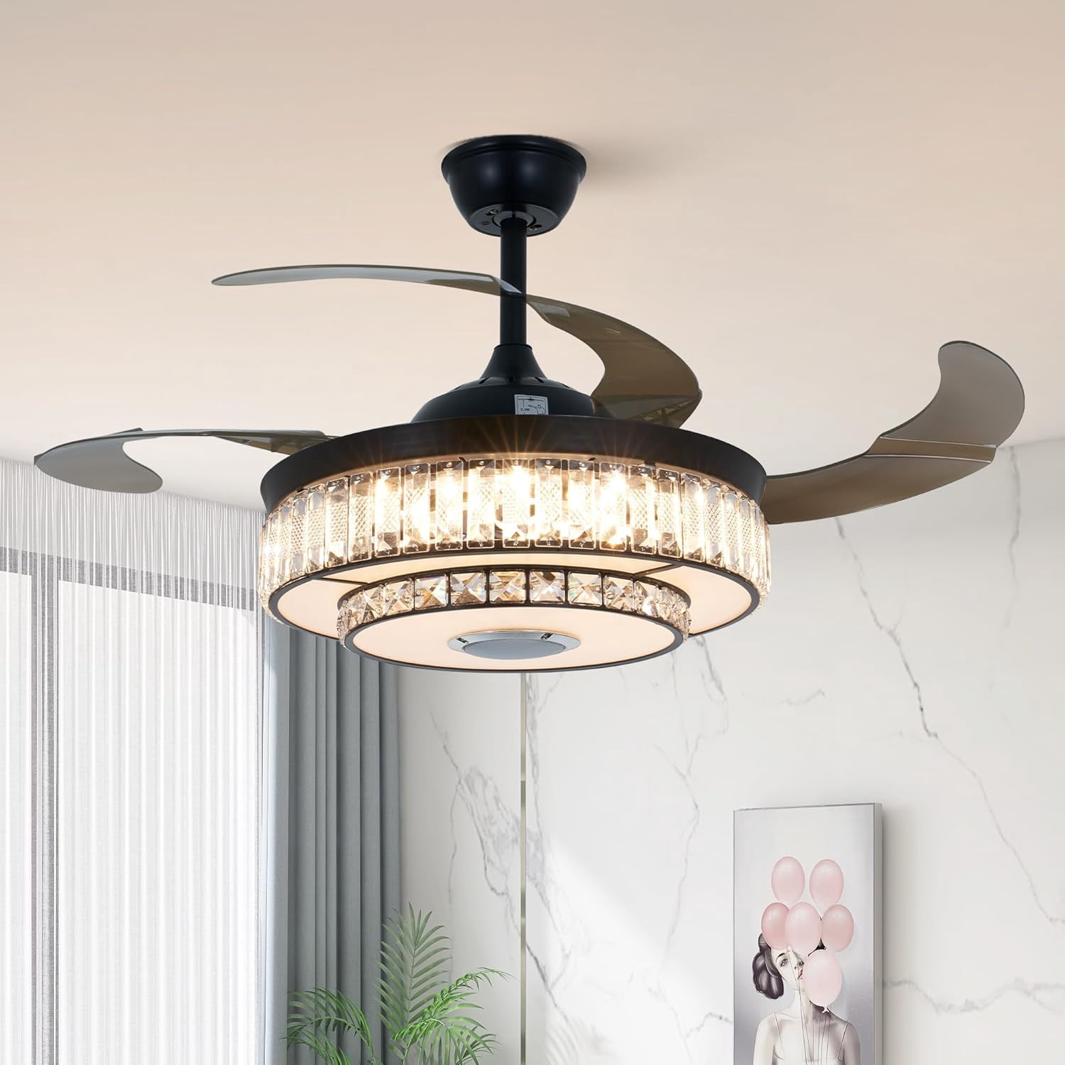42" Bluetooth Chandelier Ceiling Fan with Light, Fandelier with ...