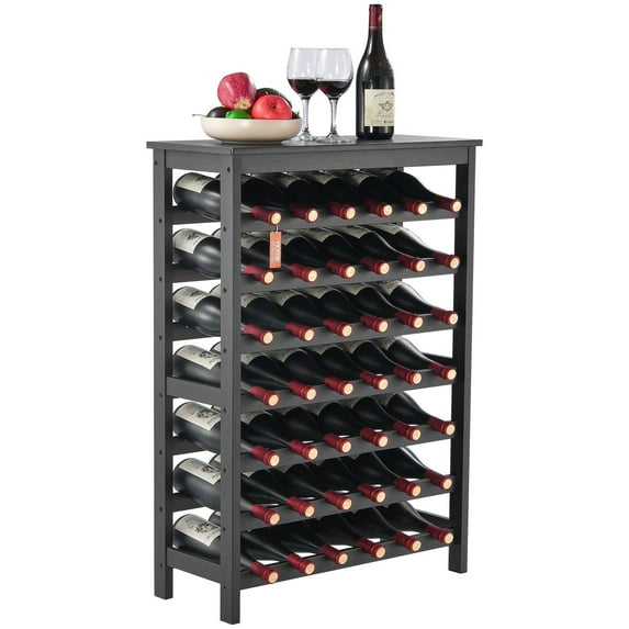 42 Bottle Modular Wine Rack 7 Tier Solid Bamboo Wood Storage with Table ...