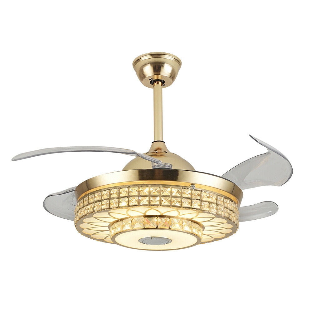 42'' Ceiling Fan LED Light Bluetooth Music Player 4 Retractable Blade ...