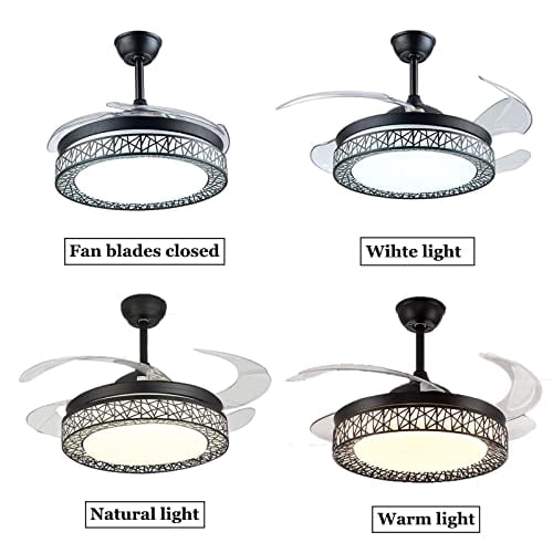 42" Ceiling Fan with Light, Modern Invisible Ceiling Fan Chandelier ...