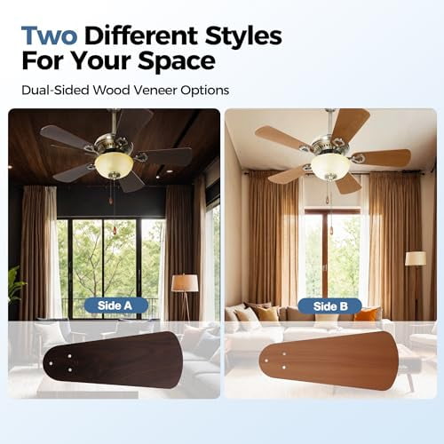 42" Ceiling Fan with Lights and Pull Chain,5 Dual Sided Wood Blades ...