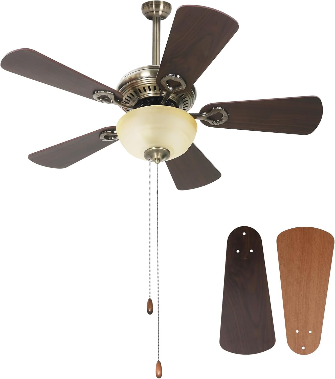 42" Ceiling Fan with Lights and Pull Chain,5 Dual Sided Wood Blades ...