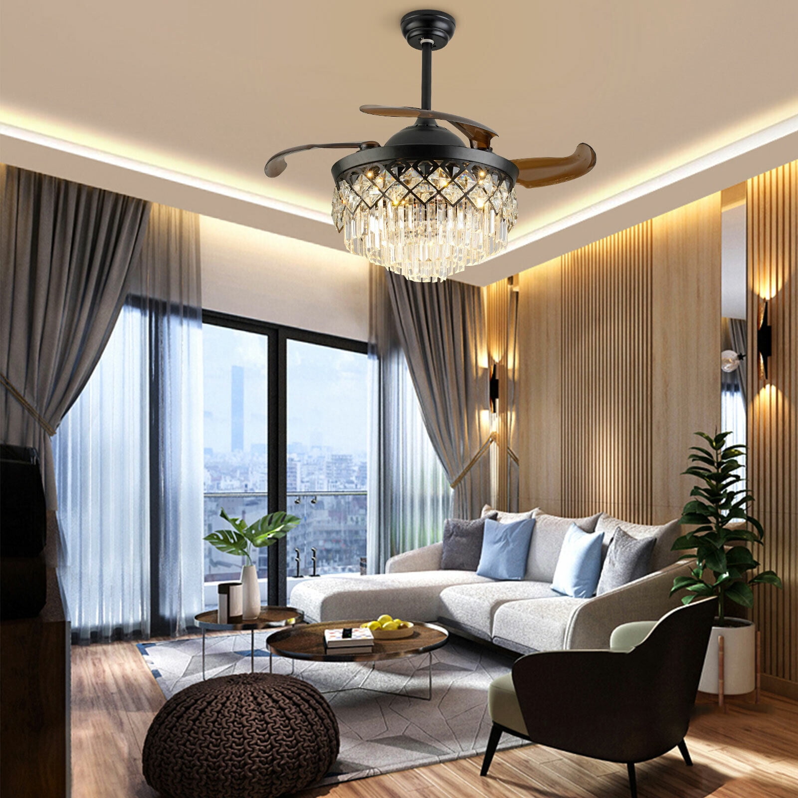 42" Ceiling Fan light LED Lamp + Remote Control Crystal Chandelier ...