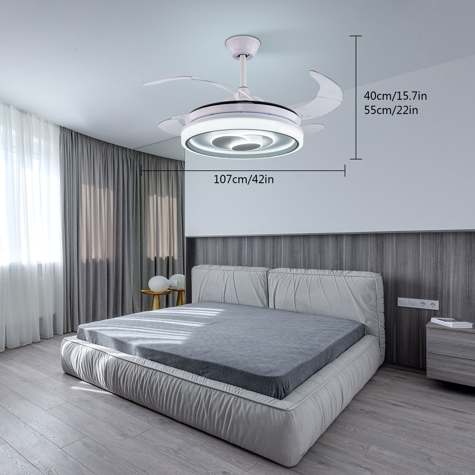 42'' Ceiling Fan with Lights Remote Control, Retractable Ceiling Fan 3 ...