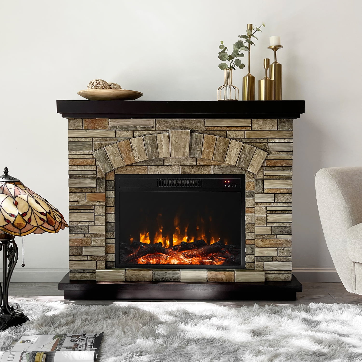 42" Cloud Mountain Faux Stone Mantel Infrared Electric Fireplace with ...