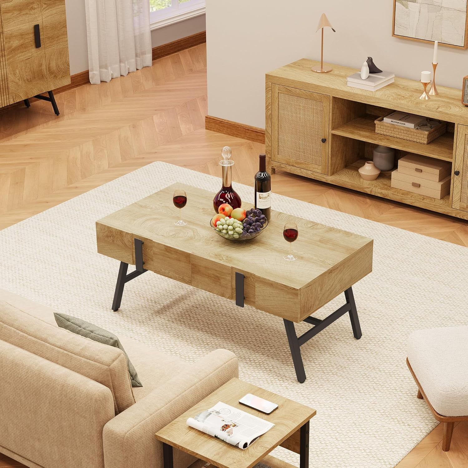 42" Coffee Table, Mid Century Modern Center Table with Drawer ...