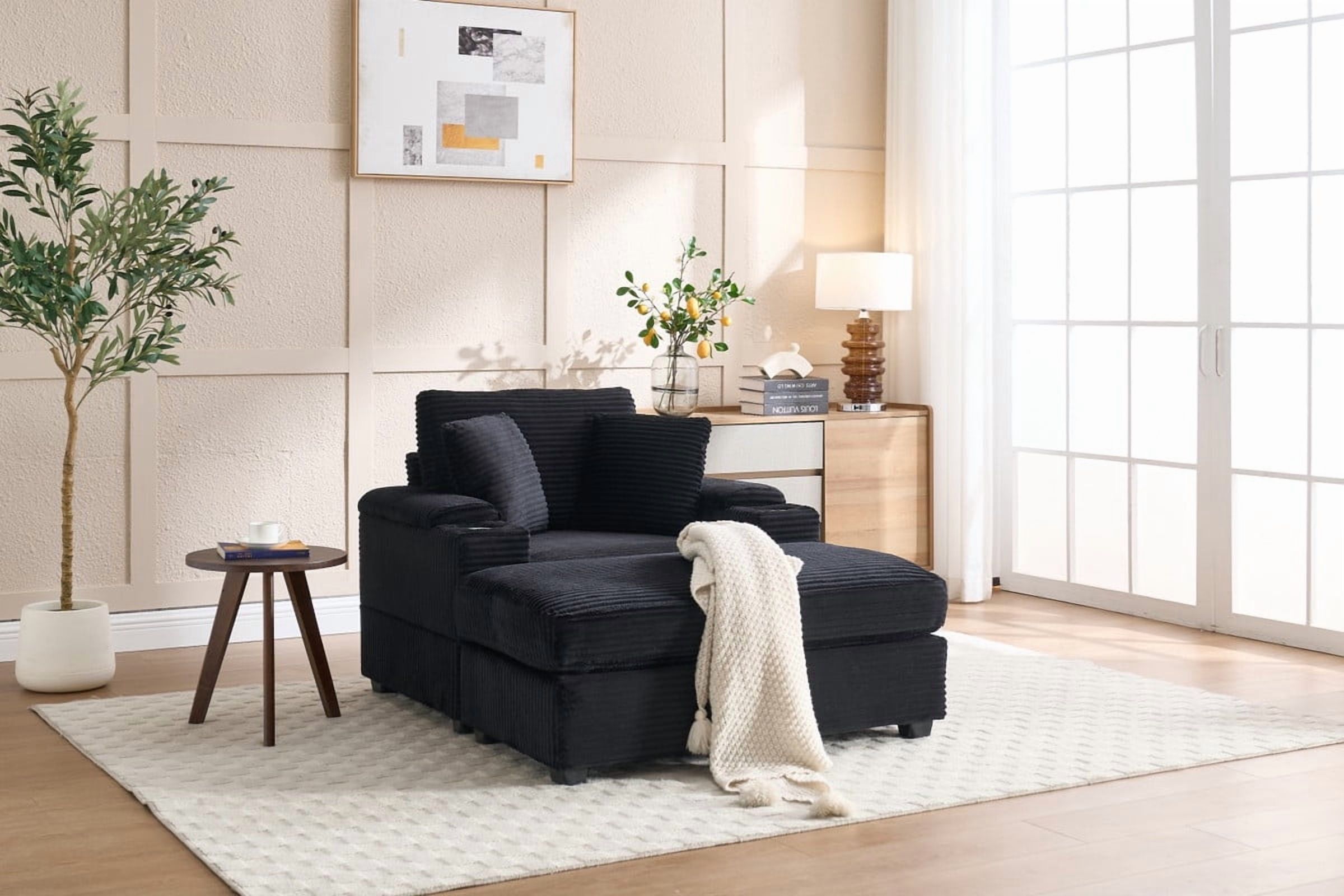 42" Corduroy Single Sofa Upholstered Chaise Lounge with Storage Armrest ...