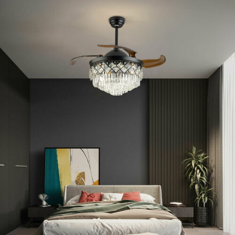 42" Crystal Chandelier Invisible Ceiling Fan light LED Lamp w/ Remote ...