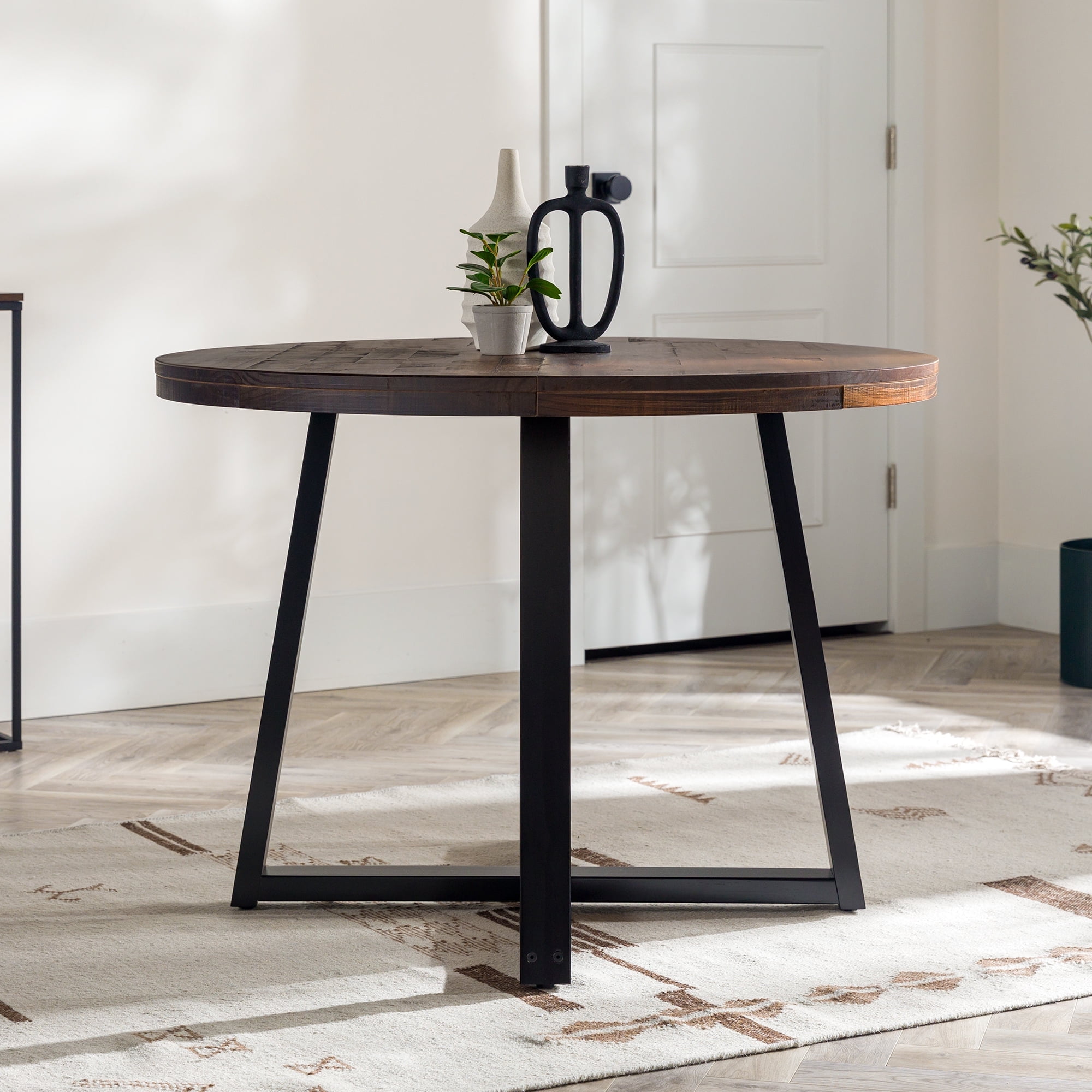 42" Distressed Solid Wood Round Dining Table - Mahogany/ Black ...