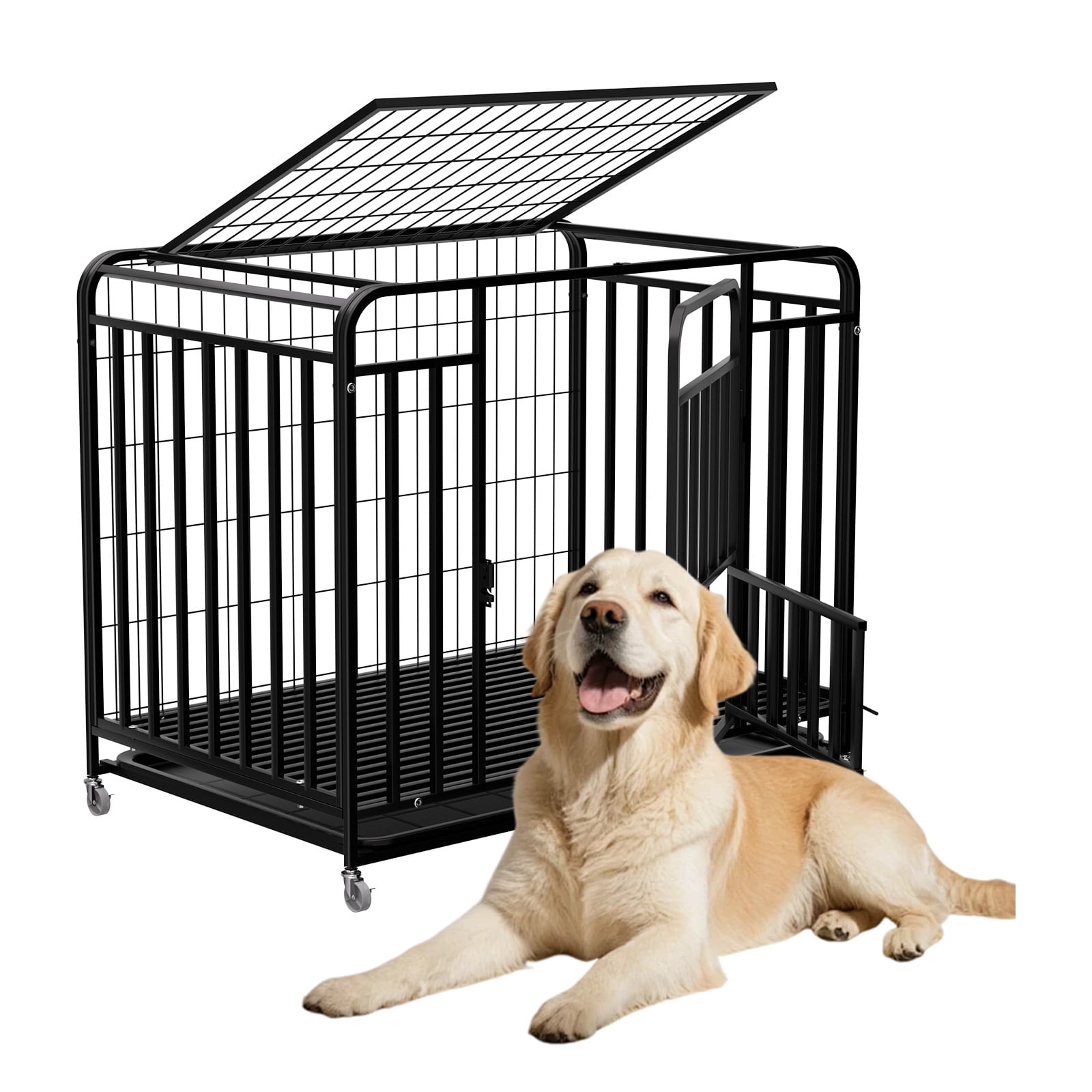 42" Dog Crate Cage,Escape-Proof Steel Cage,Heavy Duty Dog Crates,with ...