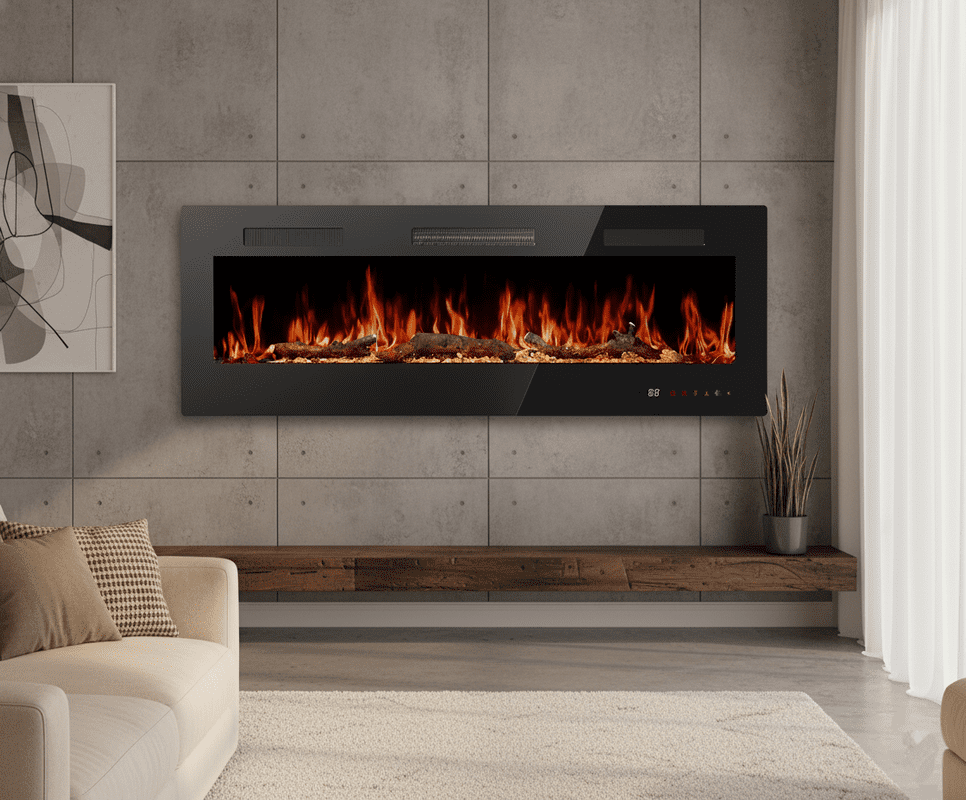 42" Electric Fireplace Insert, Wall-Mounted or Recessed Heater with ...