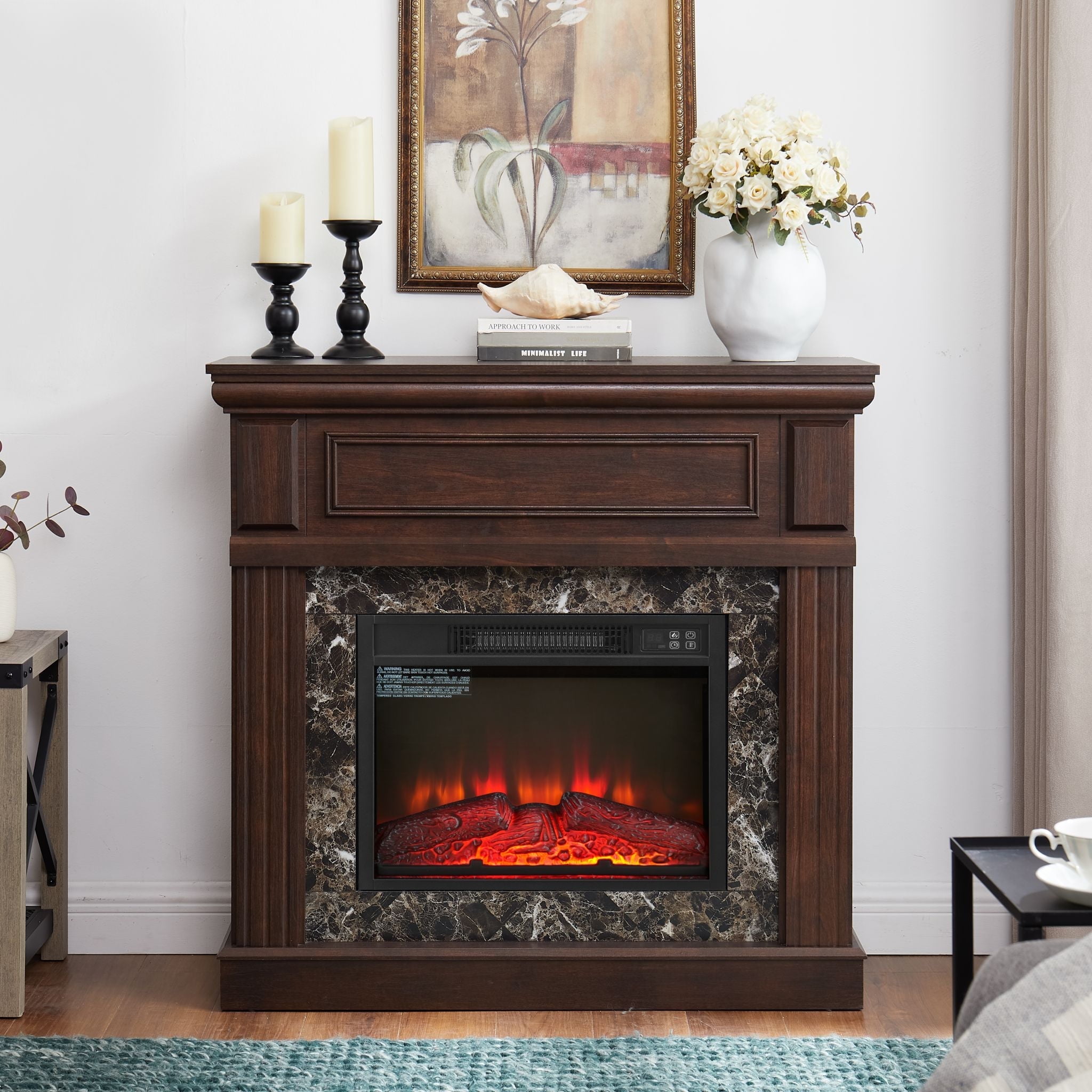 42" Electric Fireplace with Mantel, Portable Freestanding Wood Stove ...