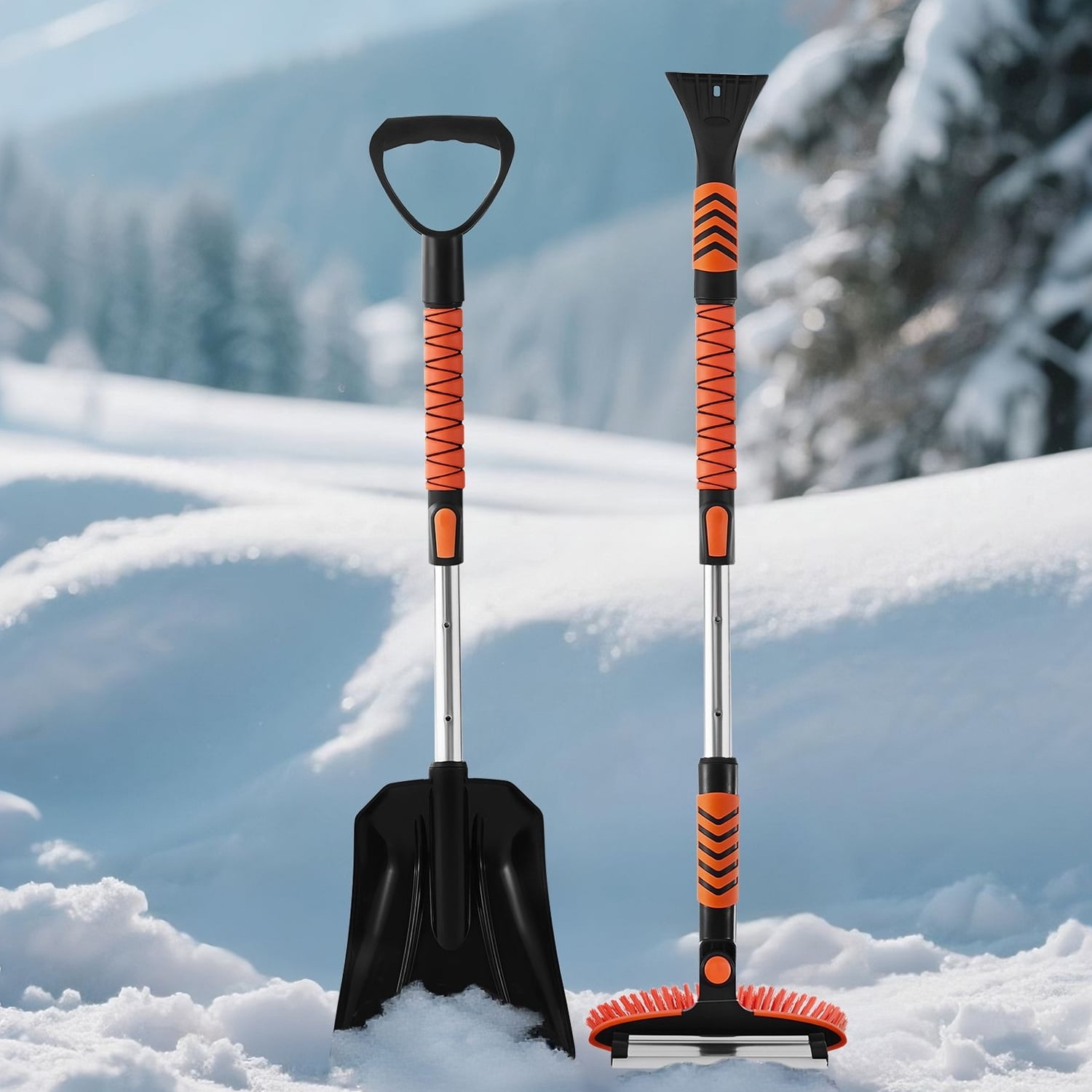 42'' Extendable Ice Scraper Snow Brush 4-in-1 Emergency Snow Shovel ...