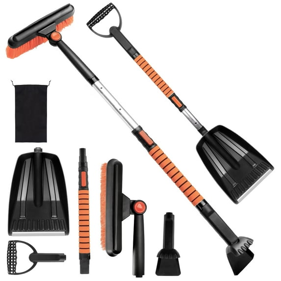 42" Extendable Snow Brush & Ice Scraper – Detachable, 180° Pivoting ...