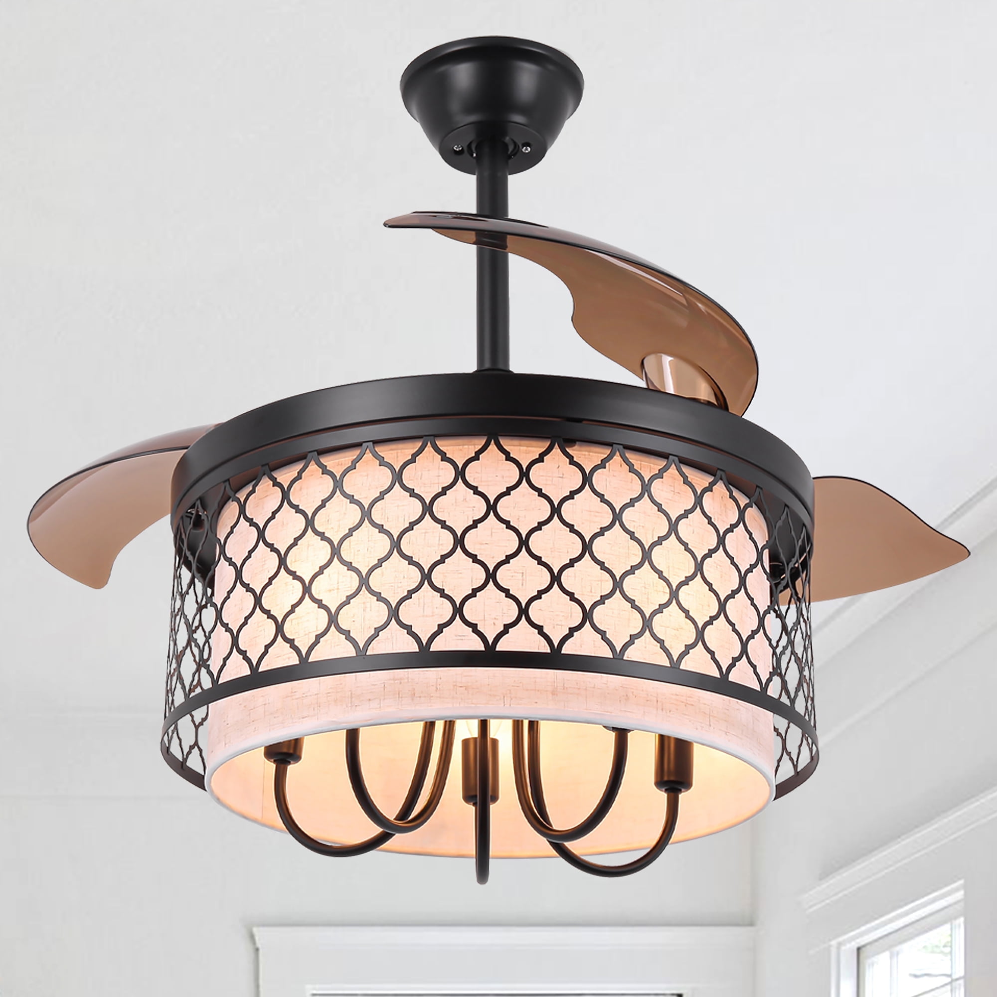 Cusp Barn 42" Farmhouse Retractable Ceiling Fan with Remote and Lights ...