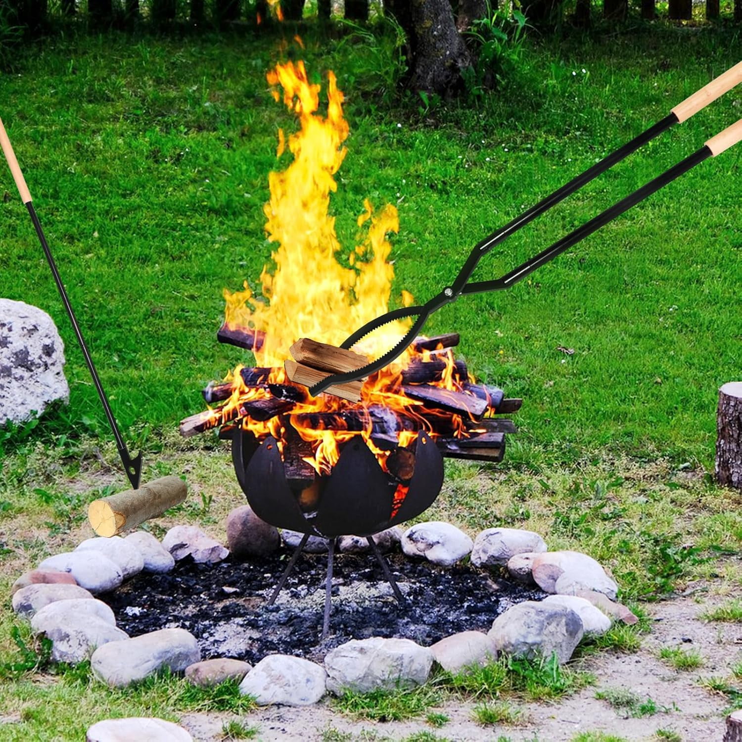 42" Fire Tongs Firewood Log Grabbers and Fire Poker Set, Portable ...