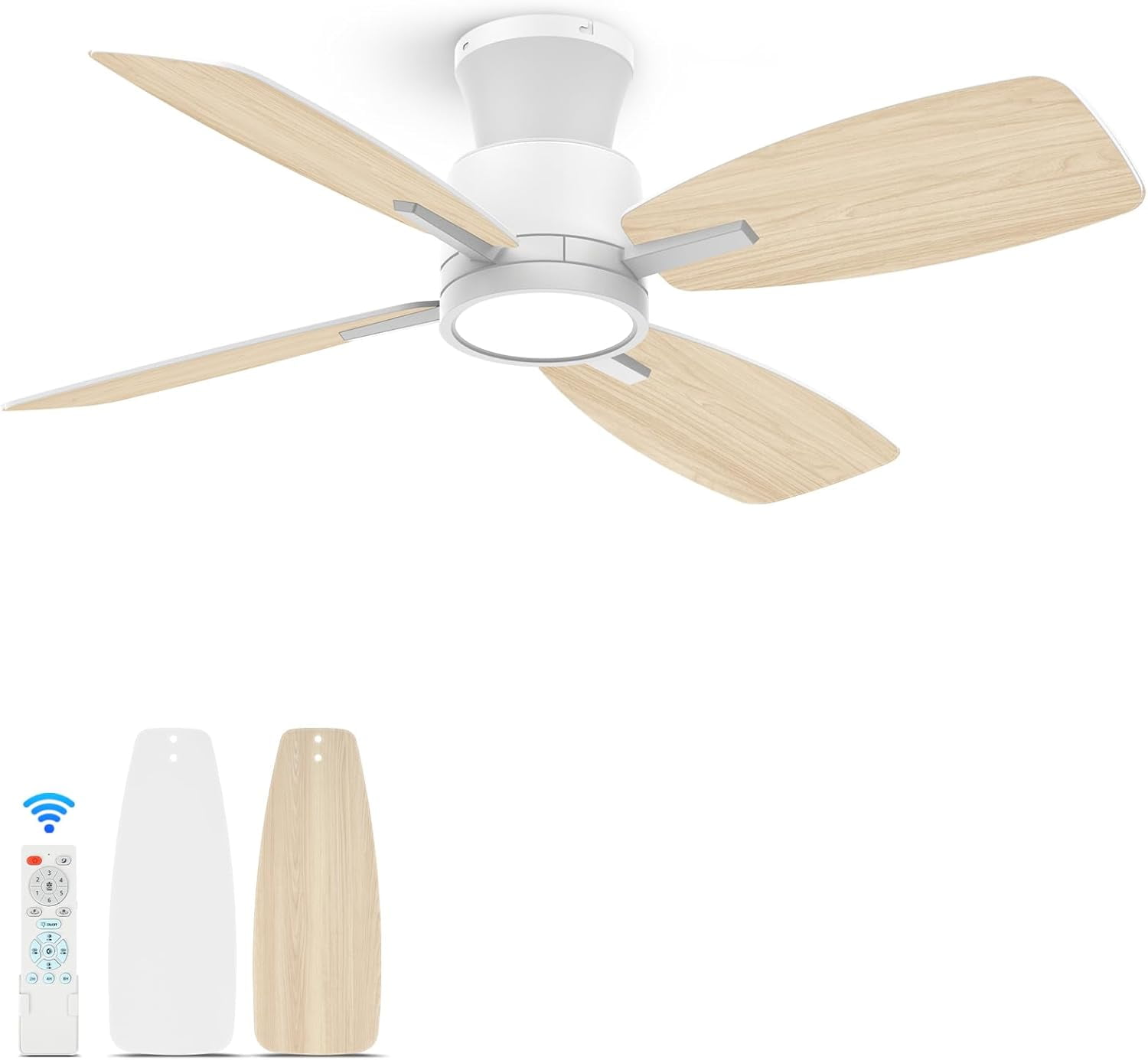 42" Flush Mount Ceiling Fan with Dimmable LED Light and Night Light ...