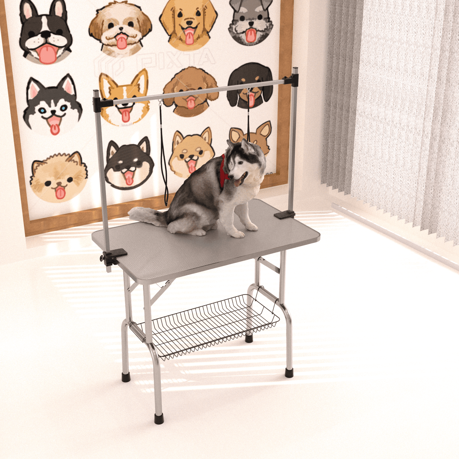 42" Folding Dog Pet Grooming Table Stainless Steel Frame Rubber Mat on ...