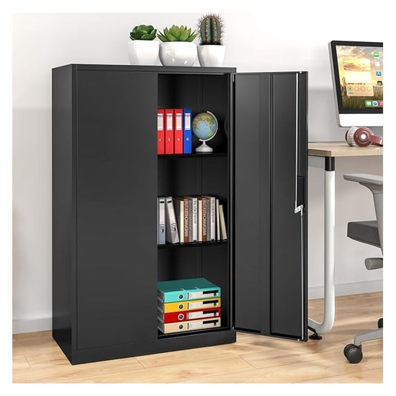 42" Folding Metal Storage Cabinet with Lock,2 Doors and 2 Adjustable ...