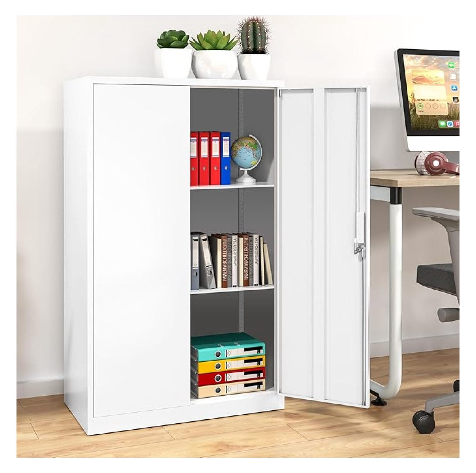 42" Folding Metal Storage Cabinet with Lock,2 Doors and 2 Adjustable ...