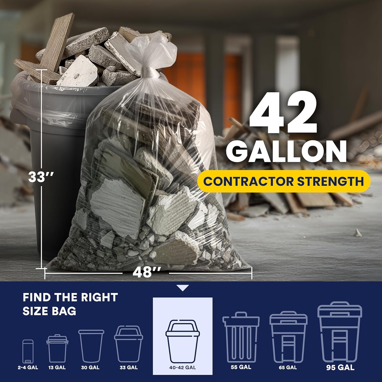 42 Gallon Contractor Trash Bags │ 4.0 Mil │ Clear Heavy Duty Garbage ...